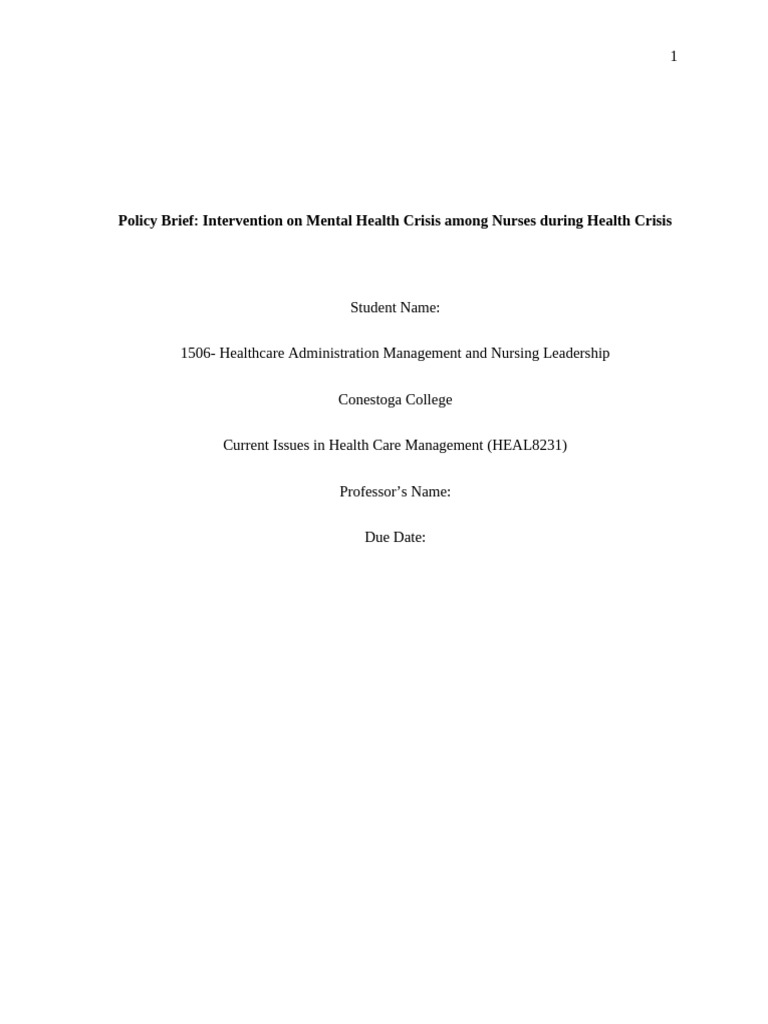 Policy Brief Jasbir Kaur | PDF | Nursing | Mental Health