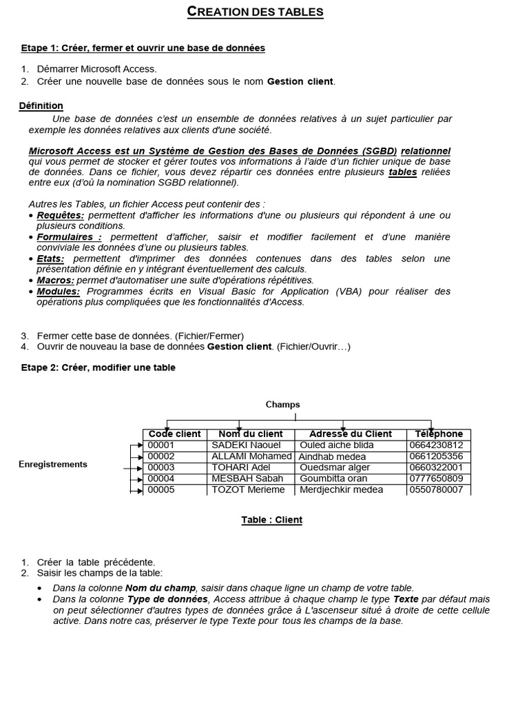 Exercices Tables | PDF | Microsoft Access | Informatique