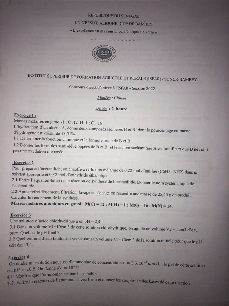 Epreuves Concours ISFAR 2021 Et 2022 | PDF