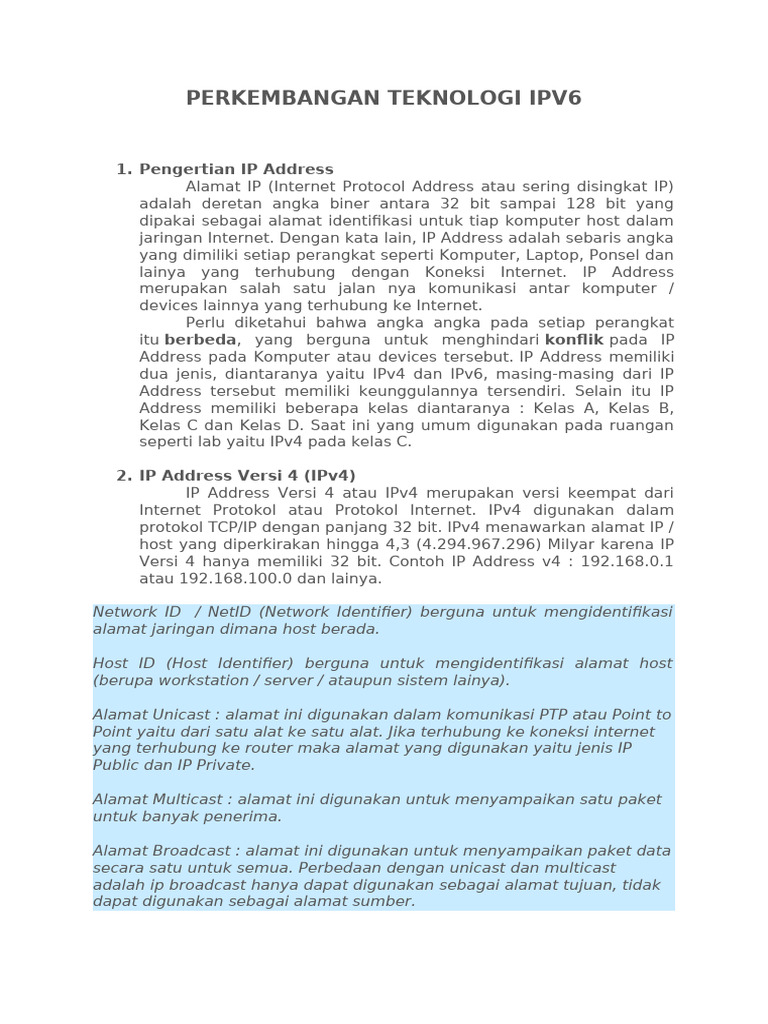 Perkembangan IPv6 dan Perbandingan dengan IPv4 | PDF