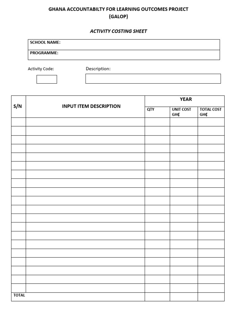 Activity Costing Sheet | PDF