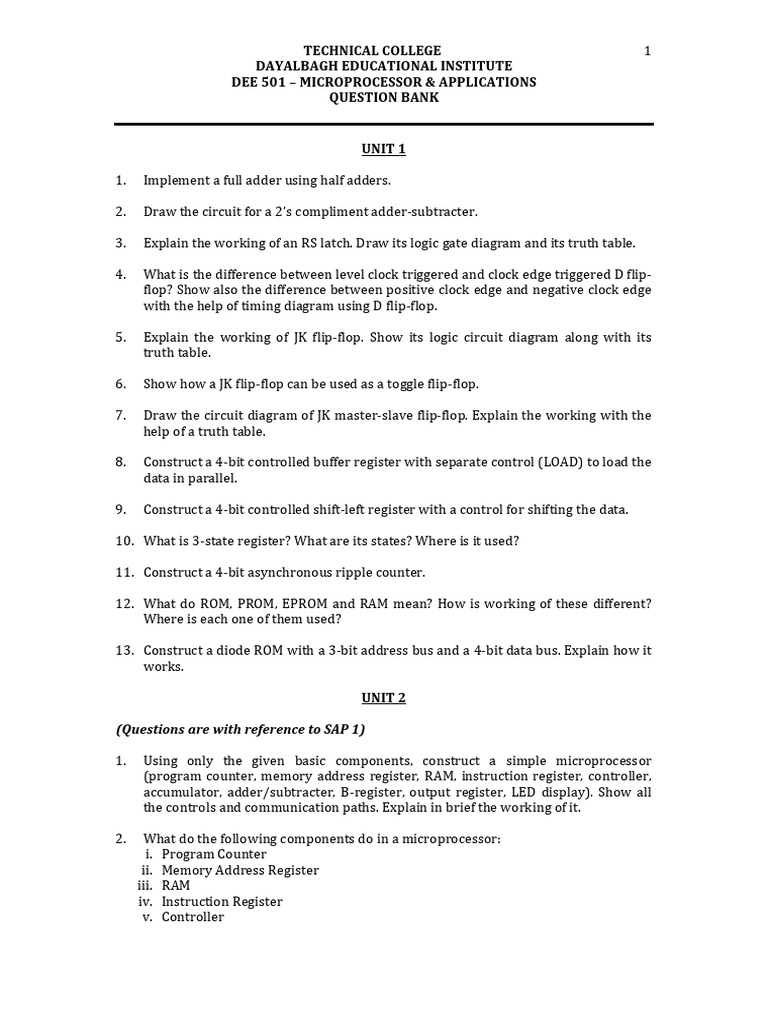 QB - DEE501 Microprocessor | PDF | Input/Output | Computer Engineering