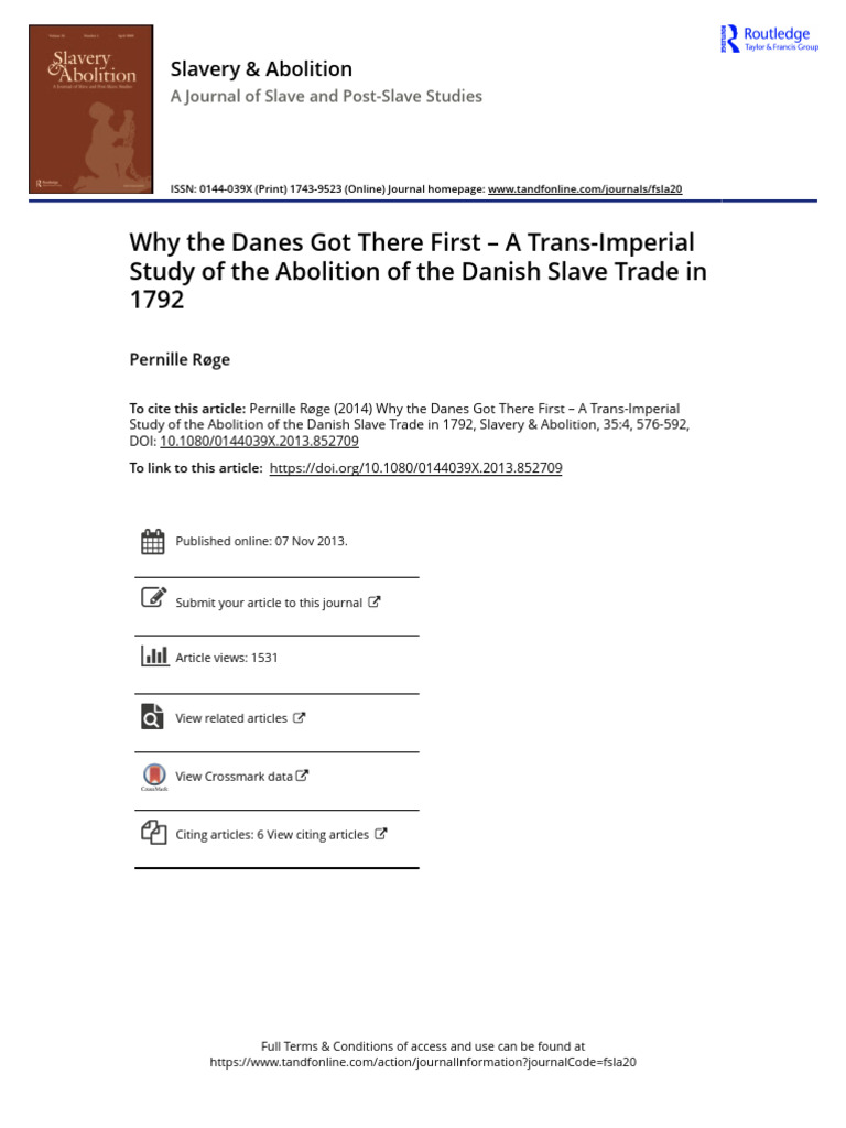 Why The Danes Got There First A Trans-Imperial Study of The Abolition ...