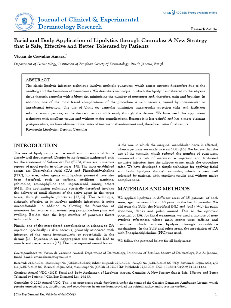 Facial and Body Application of Lipolytics Through Cannulas A New ...