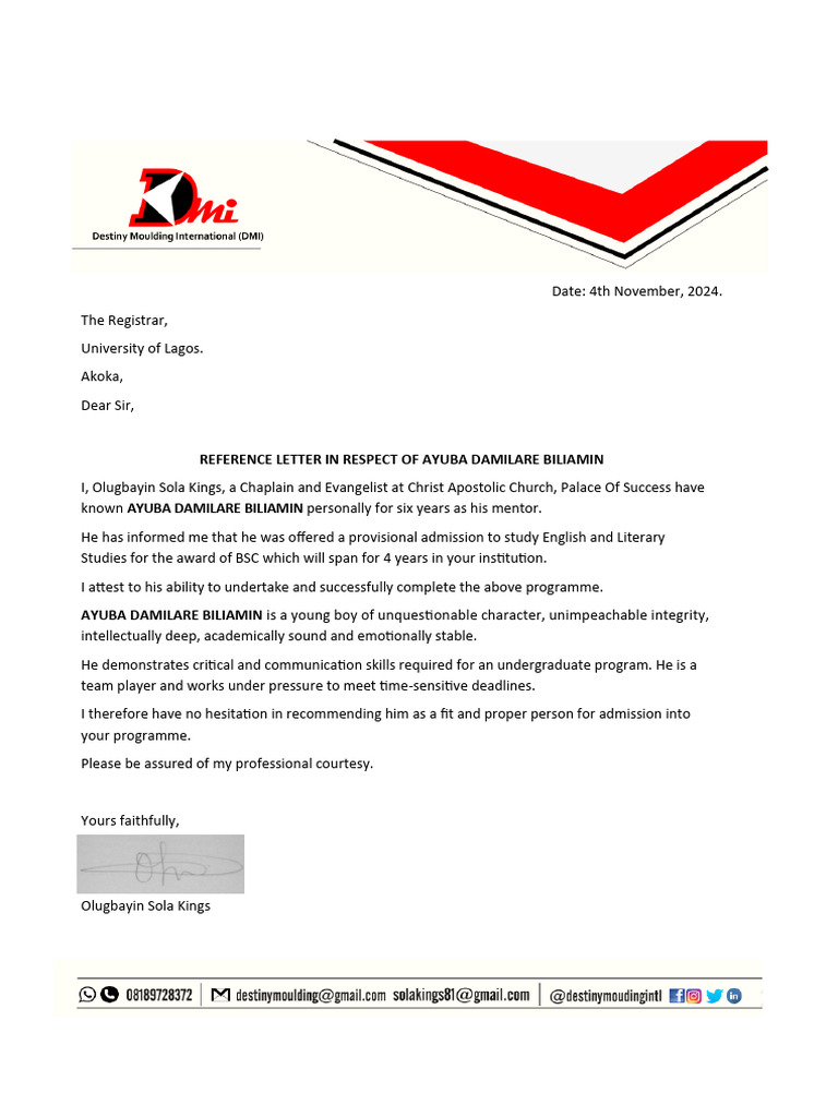 Letter of Reference As A Student | PDF