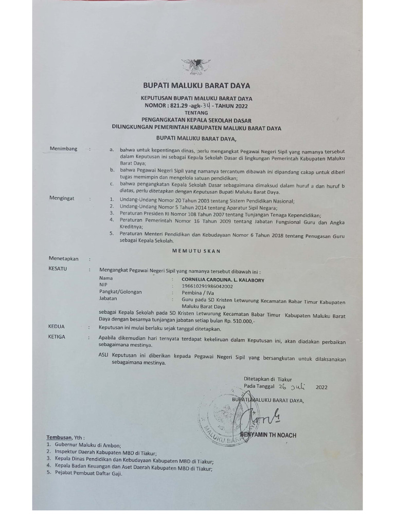 SK Kepsek SDK Letwurung - 1 | PDF