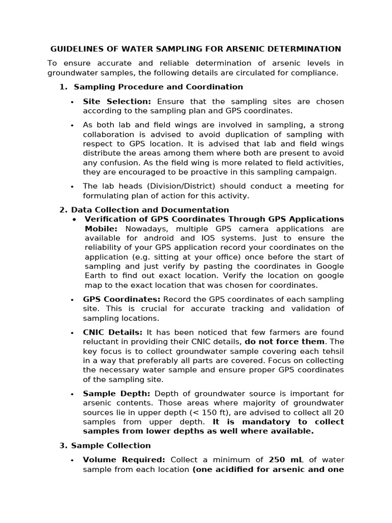 Arsenic Sampling Guidelines | PDF