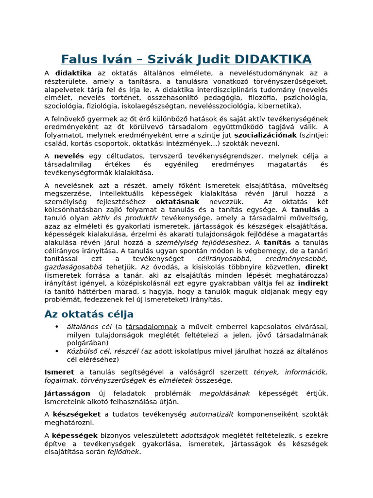 Falus Iván Didaktika Jegyzet | PDF