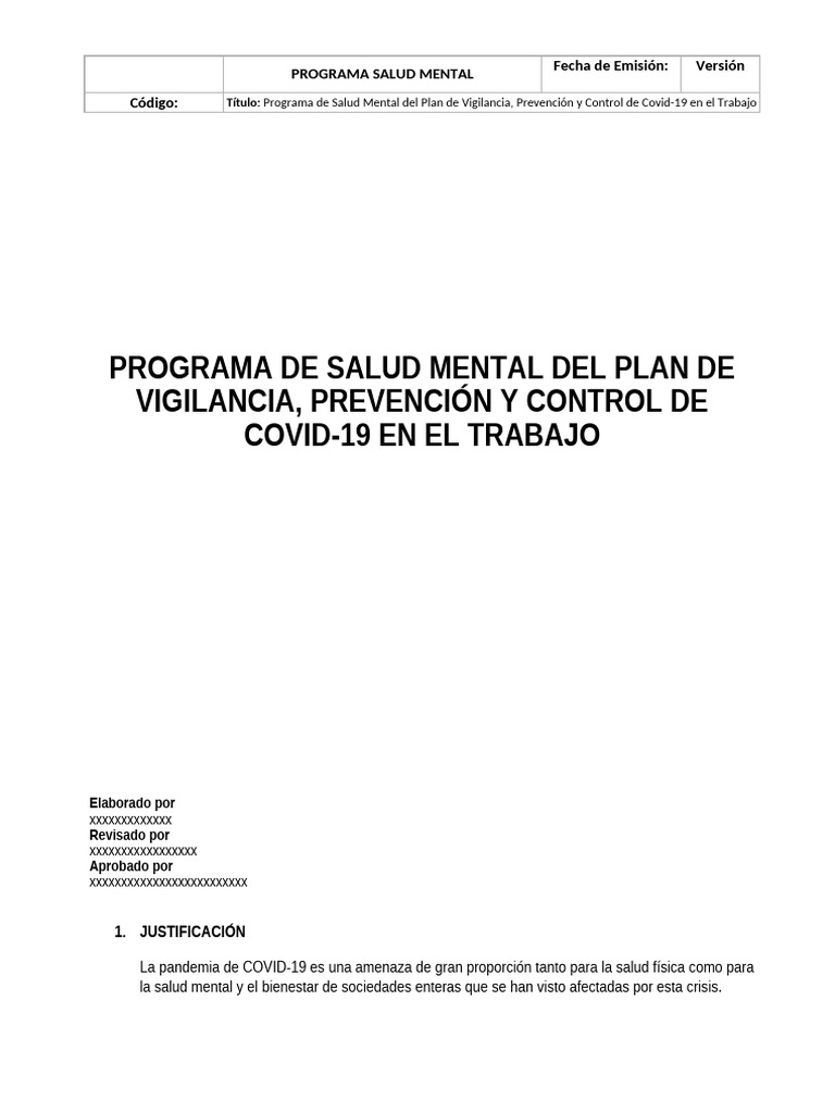 Modelo2 - Programa de Salud Mental | PDF | Salud mental | Trastorno mental