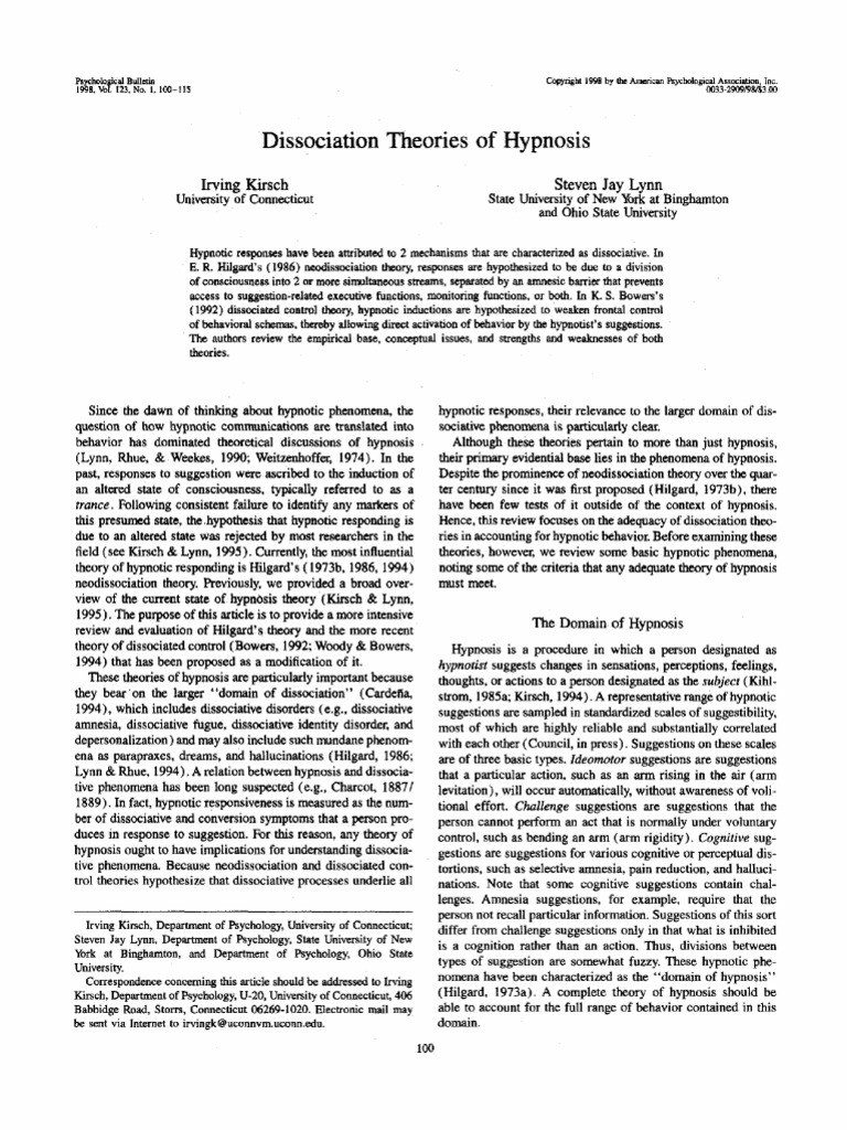 Dissociation Theories of Hypnosis. - Hipnose Curso | PDF | Hypnosis ...