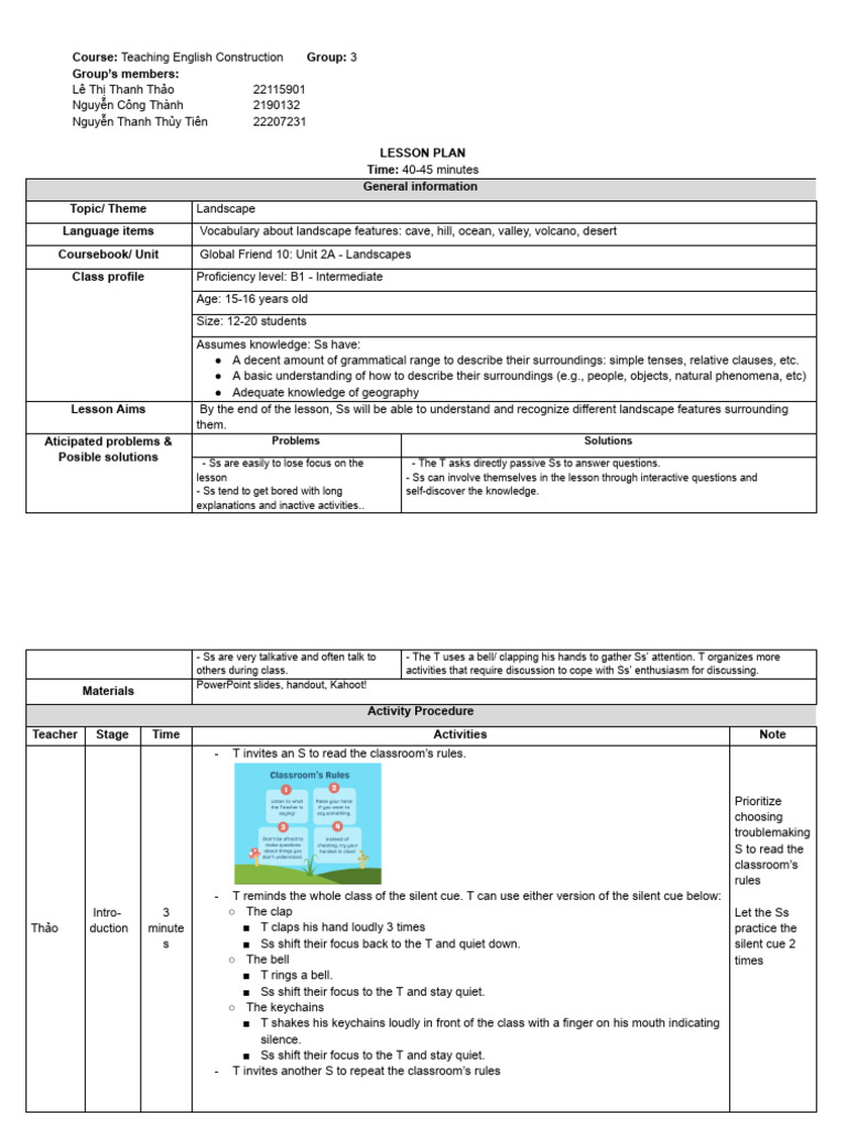 HSU Teaching Construction Final Lesson Plan | PDF | Volcano | Mountains