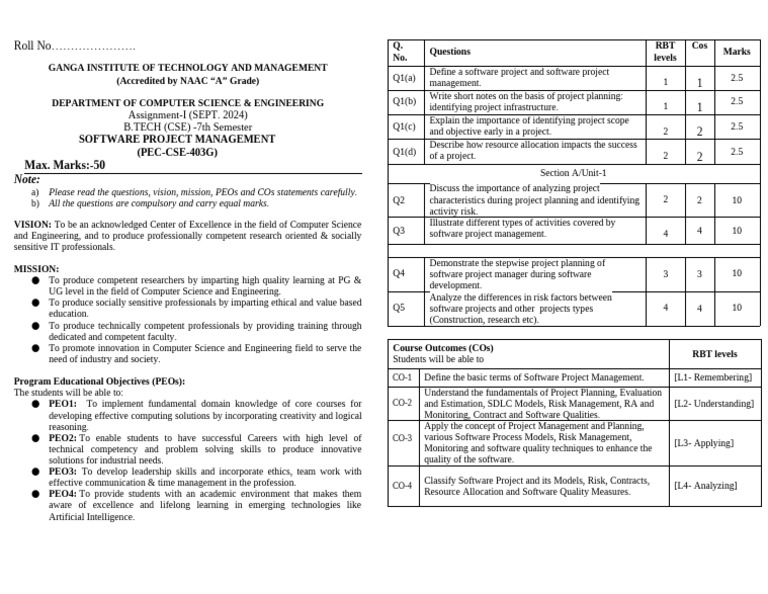 SPM Assignment-1 (7th Sem.) | PDF | Project Management | Software ...