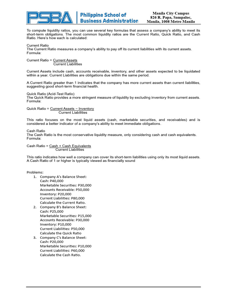 Additional Notes - Liquidity Ratios | PDF | Balance Sheet | Market ...