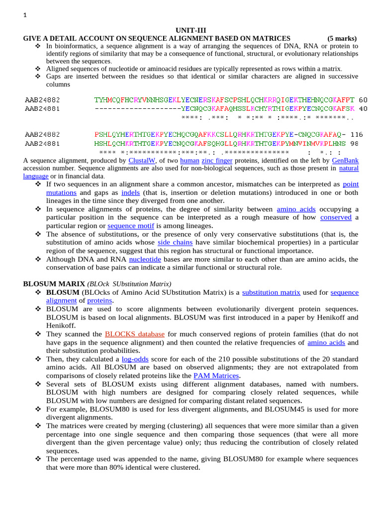 UNIT III | PDF | Sequence Alignment | Nucleic Acid Sequence