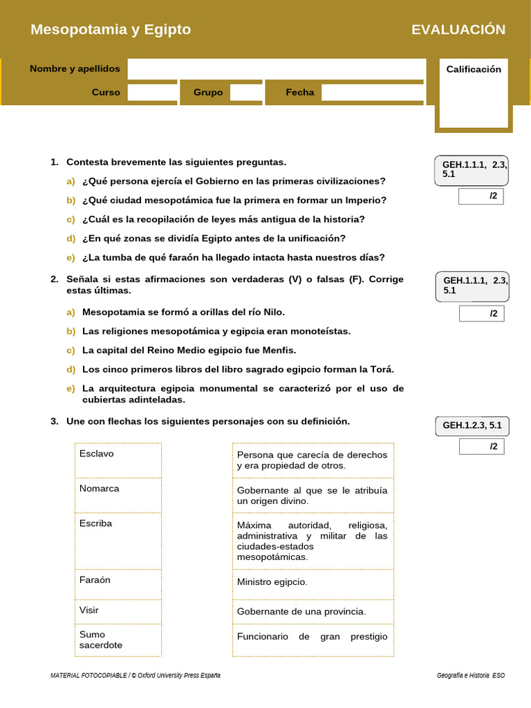 meso_egip_eval_sol_prueba_evaluacion_niv_1 | PDF | Antiguo Egipto ...
