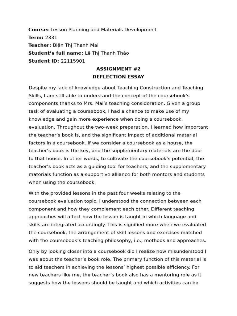 HSU Lesson Plan & Material Development Reflectional Essay | PDF | Teachers | Mentorship