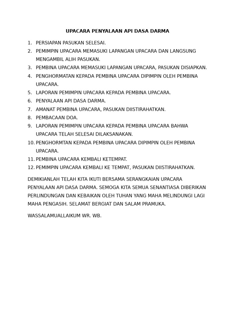 Upacara Penyalaan Api Dasa Darma | PDF