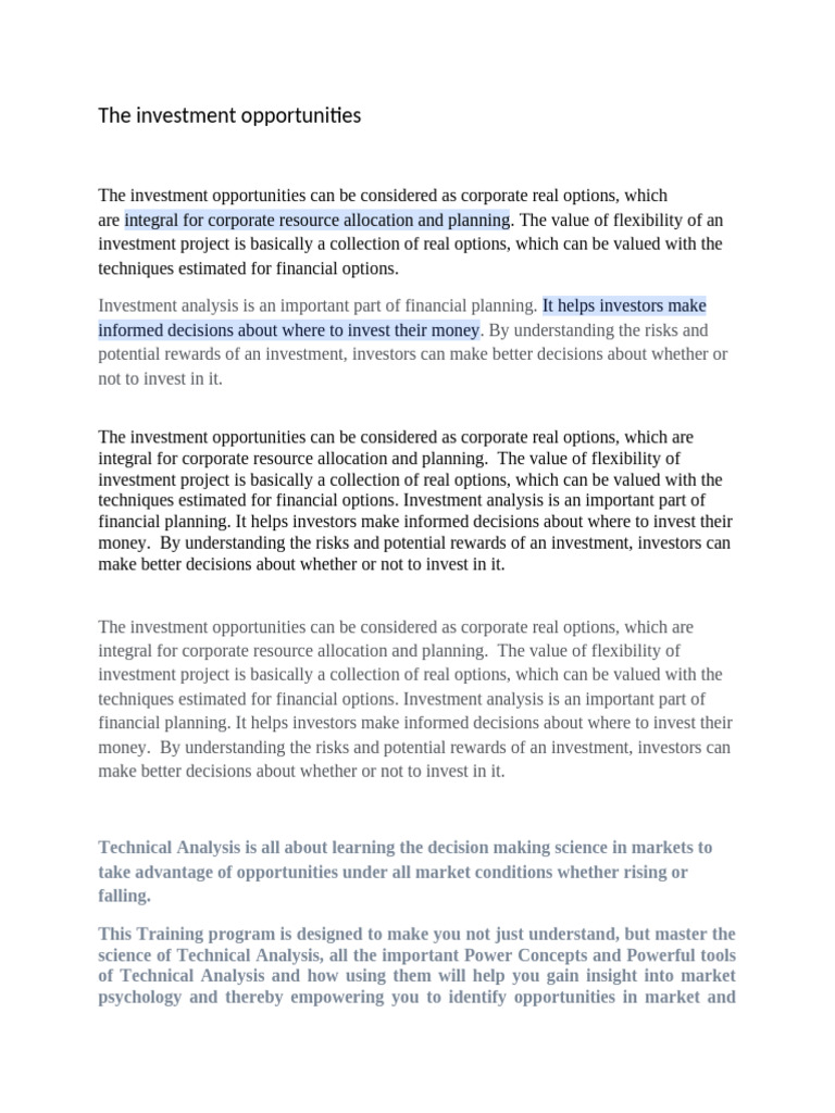 Investment Opportunities | PDF | Investing | Valuation (Finance)