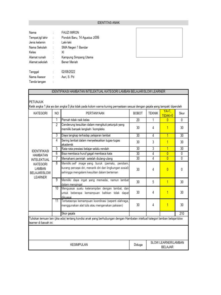 Asri, S. PD - Instrumen Identifikasi PDBK | PDF