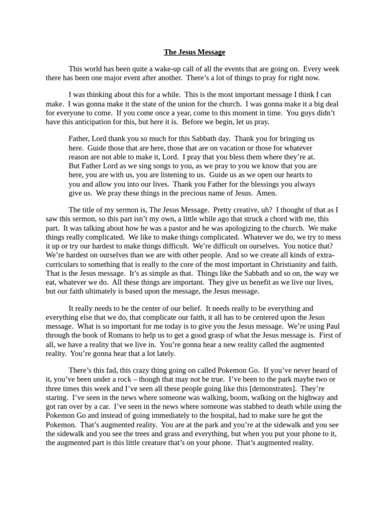 The Jesus Message - Transcript | PDF | Grace In Christianity | Jesus