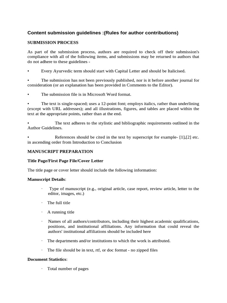 Ayurvedic Manuscript Submission Guidelines | PDF | Statistics ...