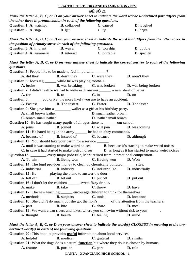 GCSE 2022 Practice Test Questions | PDF | Violence | Unicef