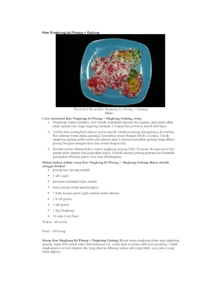 Jajan Tradisional Dari Olahan Singkong | PDF