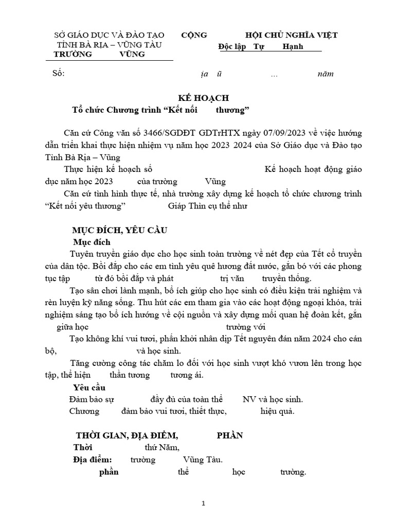 Ke Hoach TC Xuan Yeu Thuong 2024. | PDF