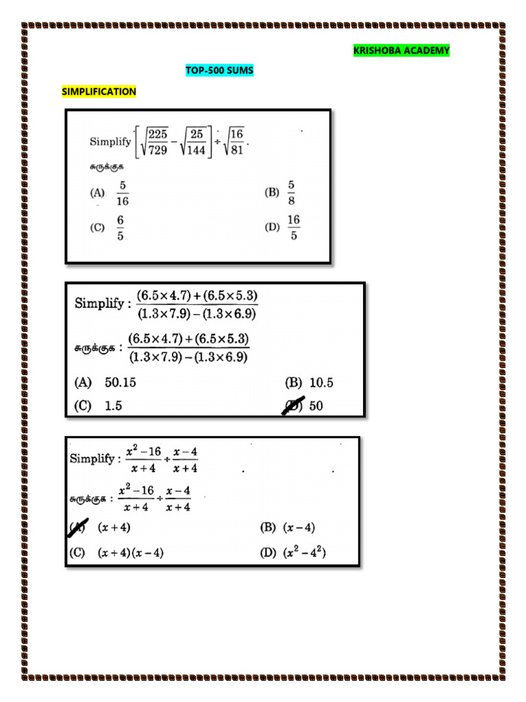 Maths Topic Wise-500 Sums | PDF