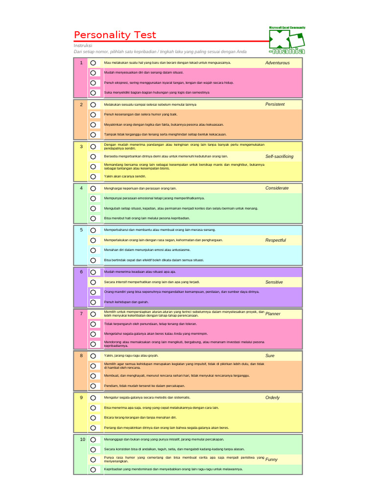 Personality Test | PDF