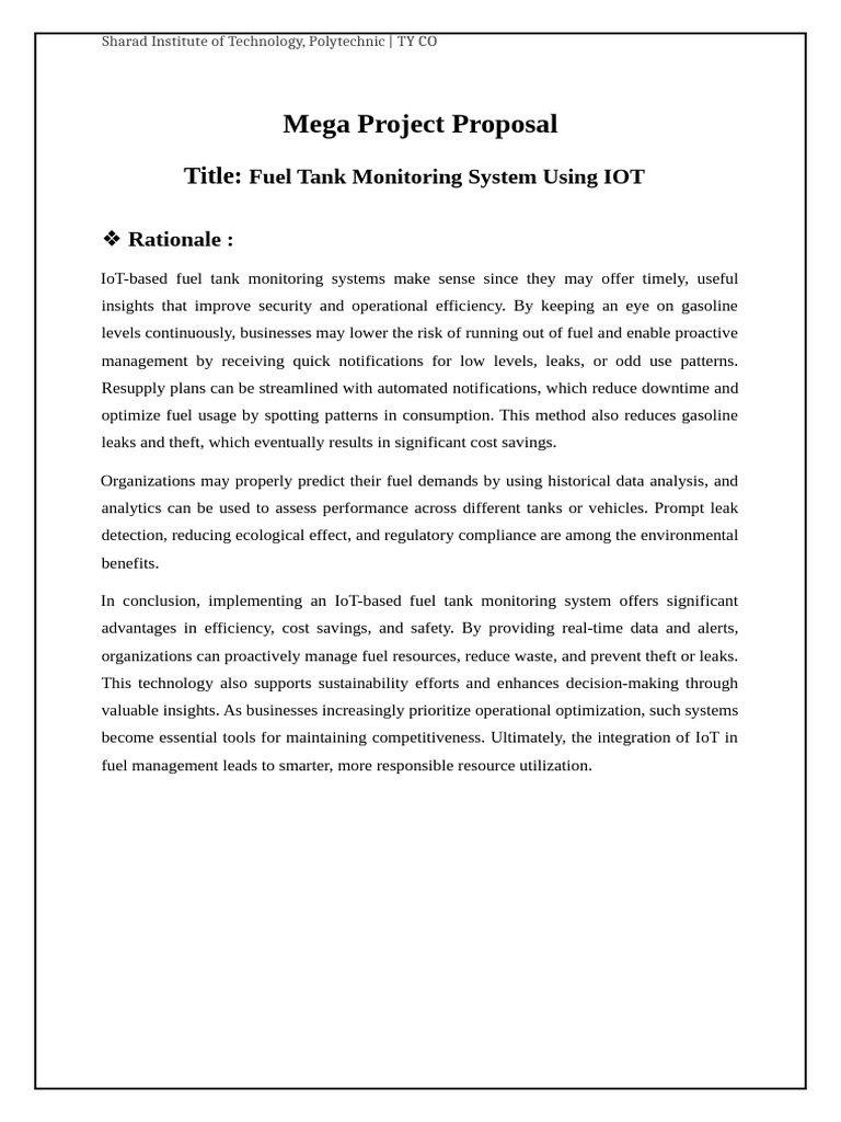 Proposal - Fuel Tank Monitoring System Using IOT | PDF | Internet Of ...