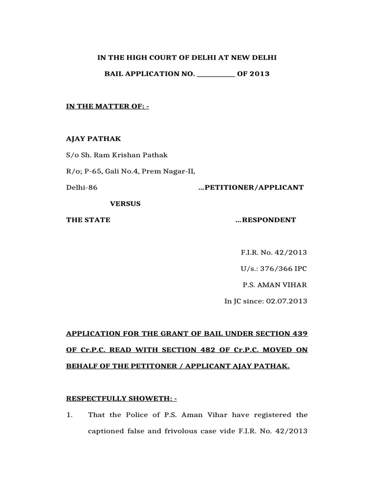 Bail Application in High Court | PDF | Bail | Affidavit