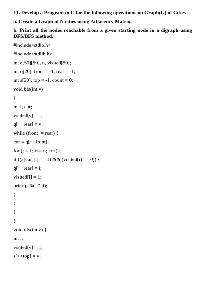 C Program for Graph Traversal Methods | PDF