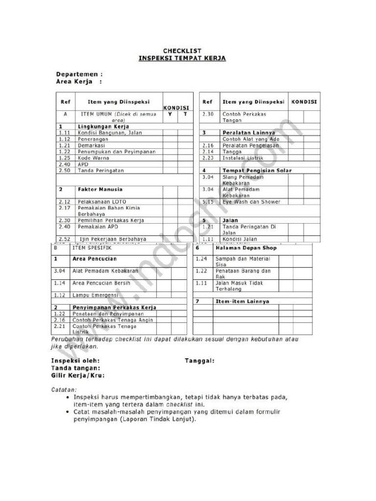 Form Ceklist k3 | PDF