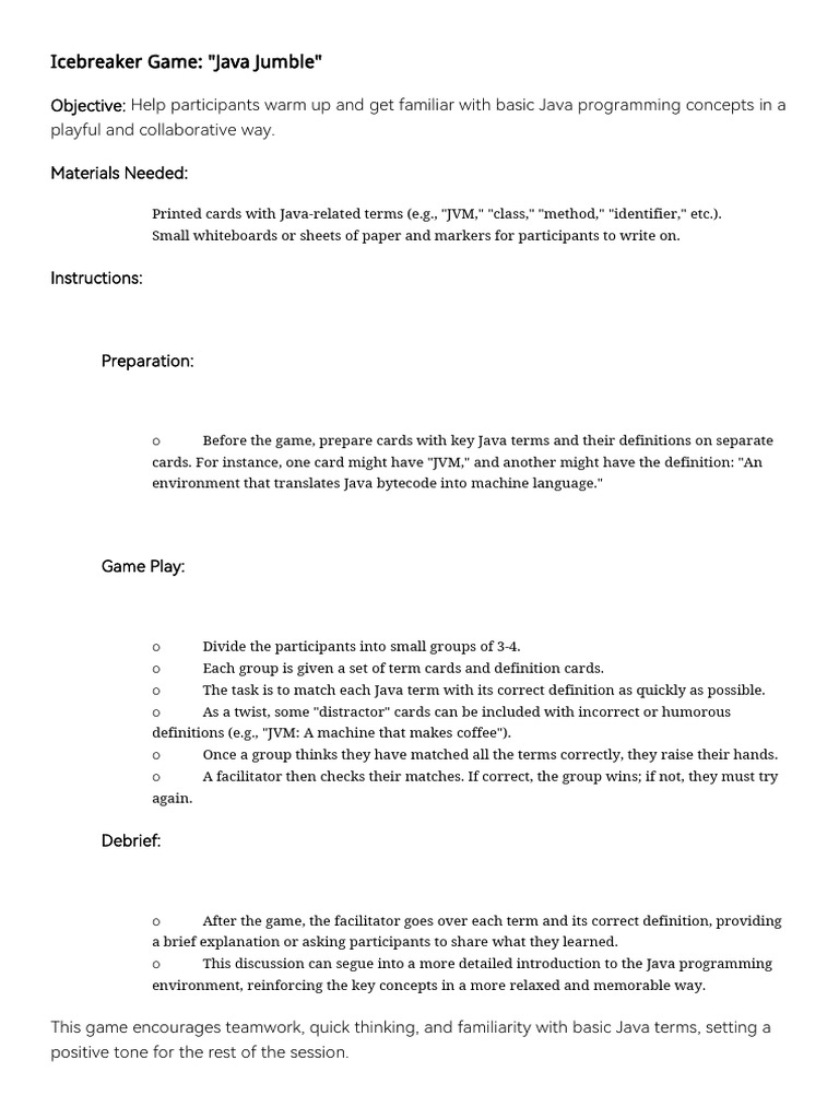 02 Ice Breaker - Java Jumble | PDF