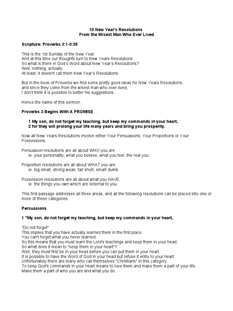 New Year’s Resolutions from Proverbs 3 | PDF | Wisdom | Religious ...