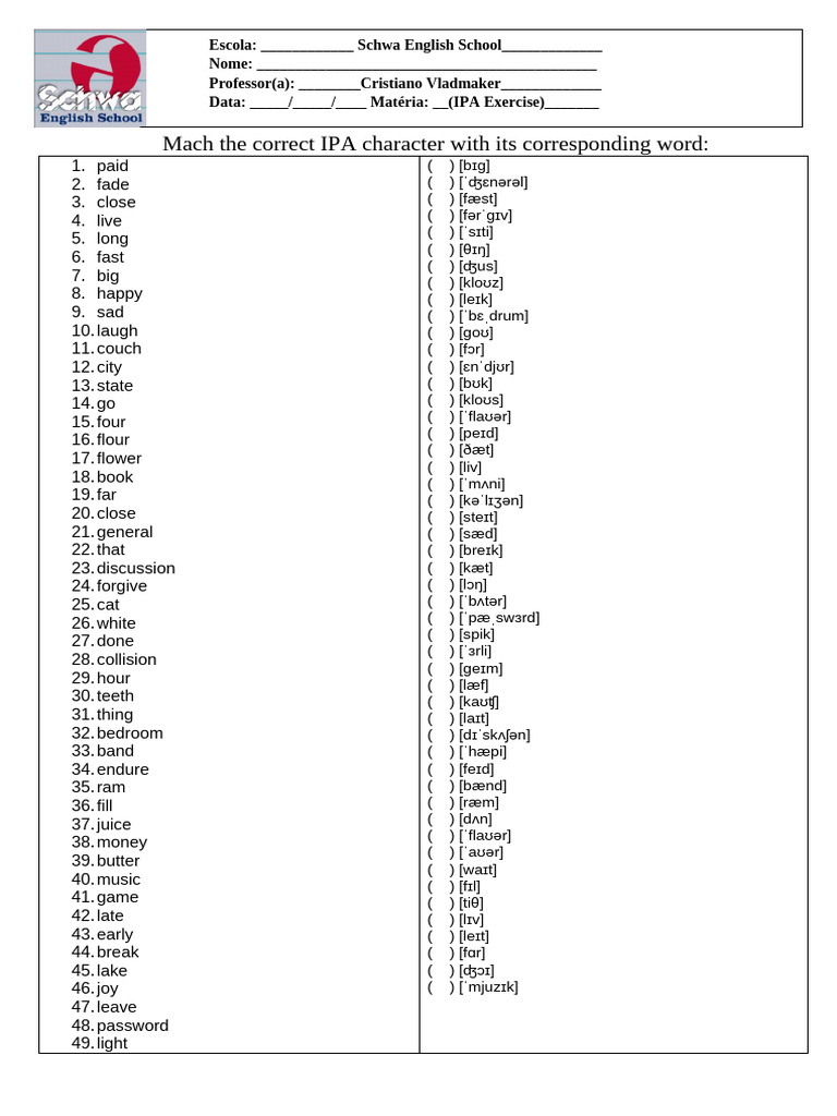 IPA_Exercise 50 WORDS_03 | PDF