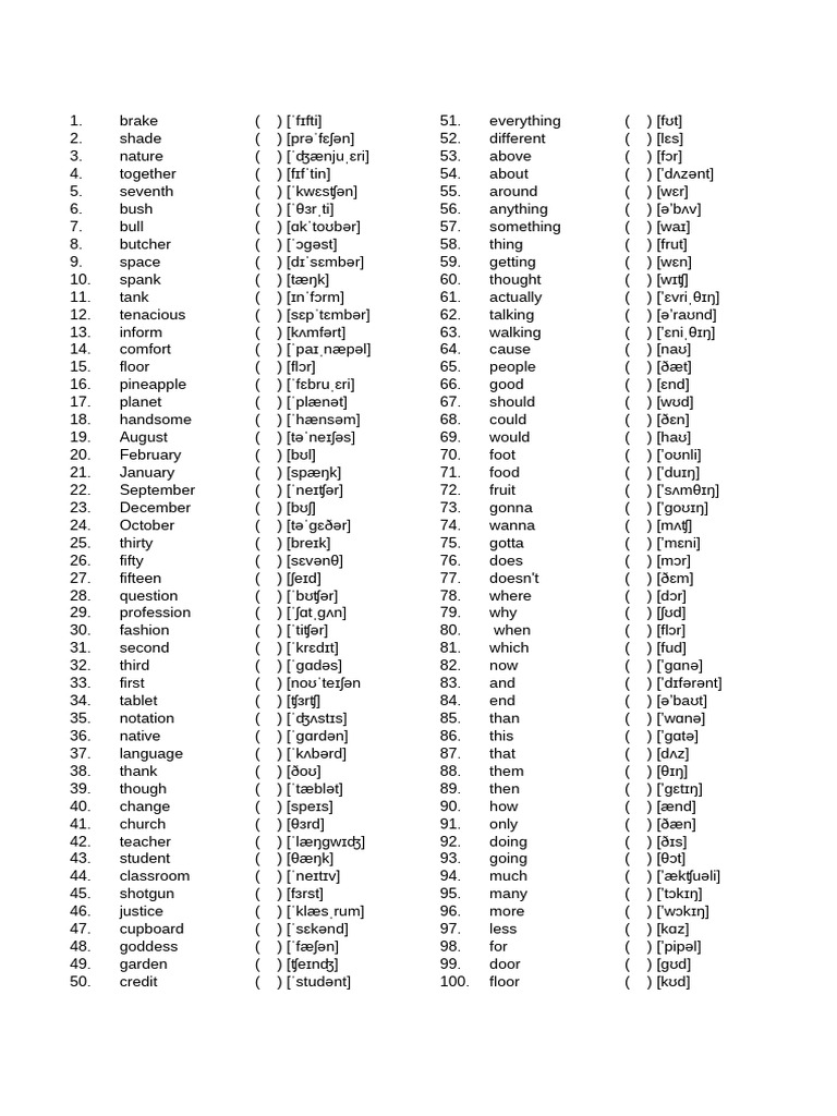 IPA - Exercise 100 WORDS | PDF
