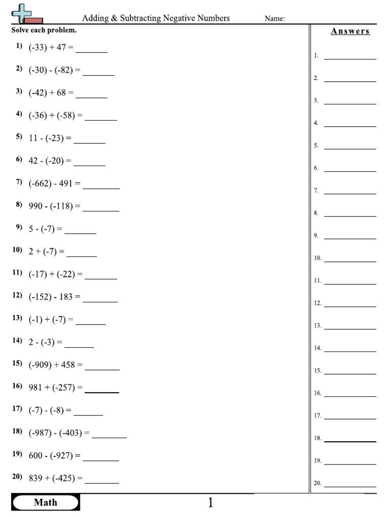 Add & Subtract Negative Numbers | PDF