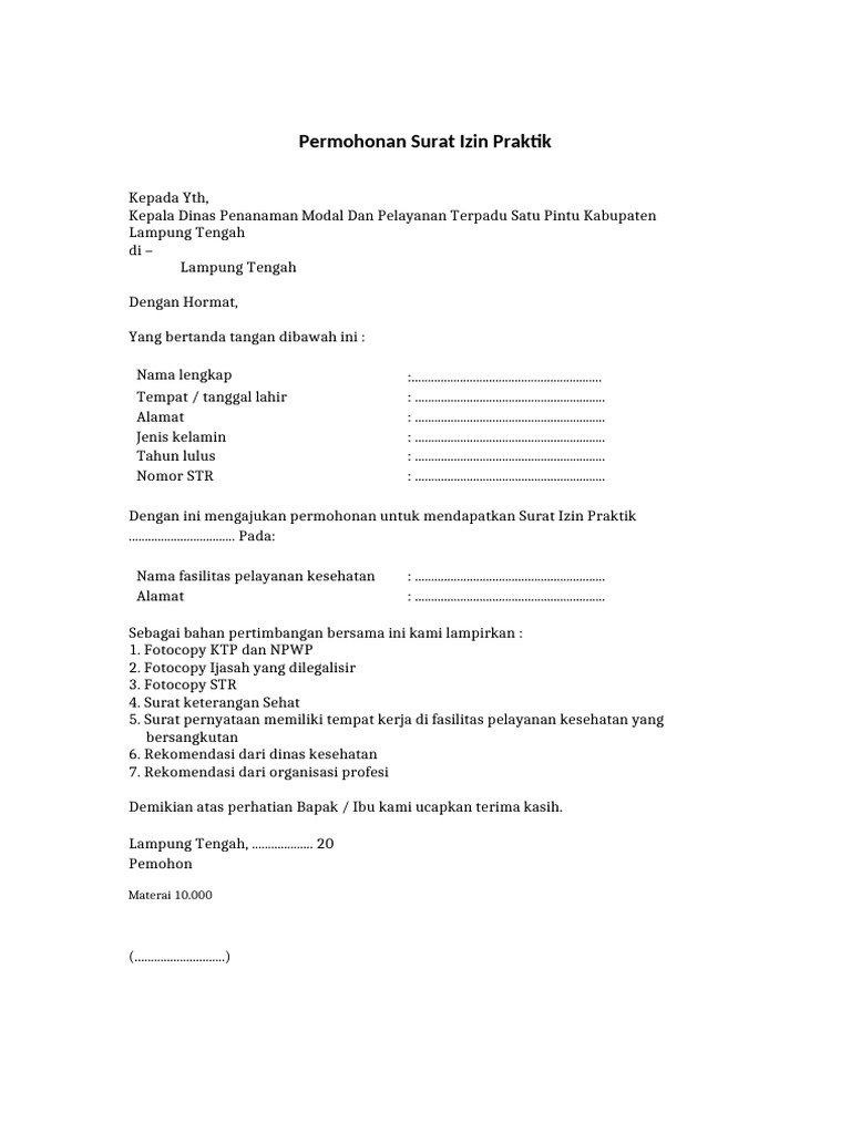 Permohonan Surat Izin Praktik Kesehatan | PDF