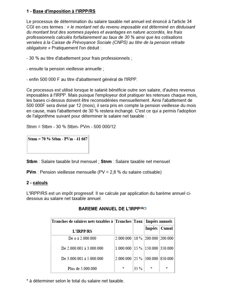 Calcul de l'IRPP en Tunisie 2023 | PDF | Impôt sur le revenu | Salaires