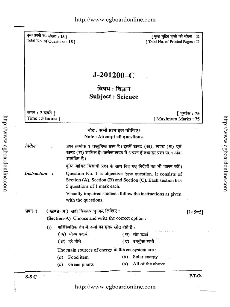 CG Board Class 10 Science J 201200 C 2020 | PDF
