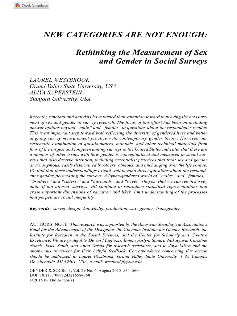 Wew Categories Are Not Enough - Rethinking The Measurement of Sex and ...