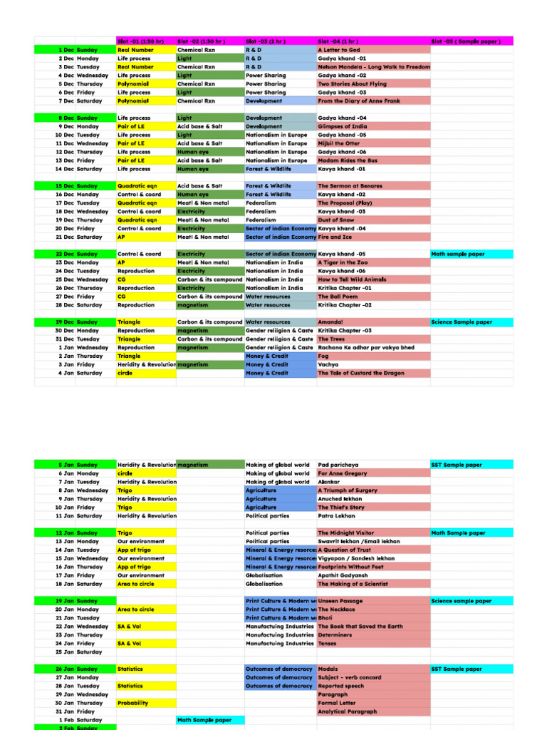 Last 60 Days Time Table | PDF