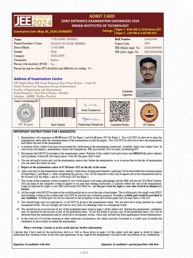 Advanced Admit Card | PDF | Academic Institutions | Schools