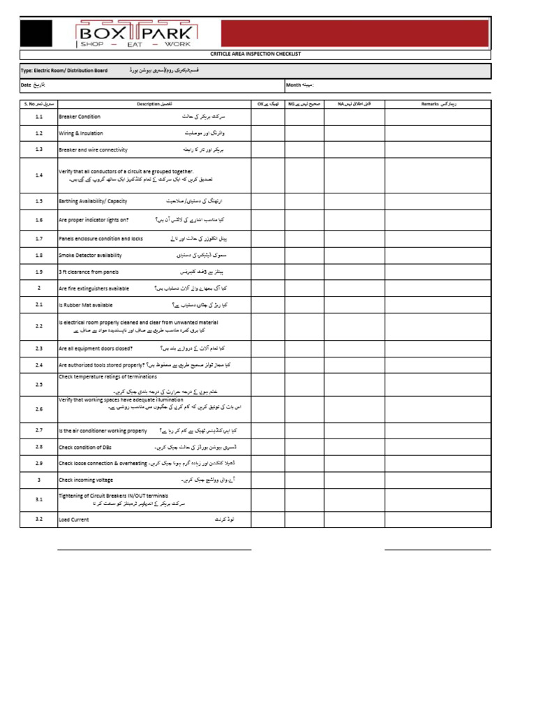 Electrical Room Inspection Checklist | PDF | Wire | Electrical Wiring