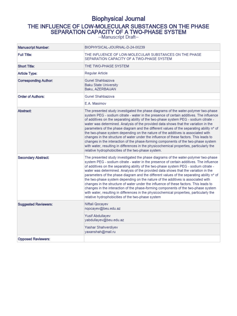 Biophysical Journal D 24 00239 | PDF | Aqueous Solution | Polyethylene ...