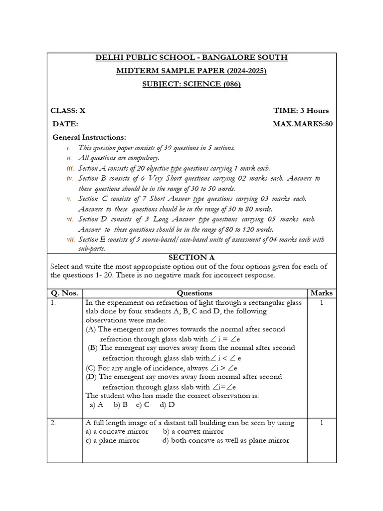 Midterm Sample Qp-X-2024-25-Science | PDF