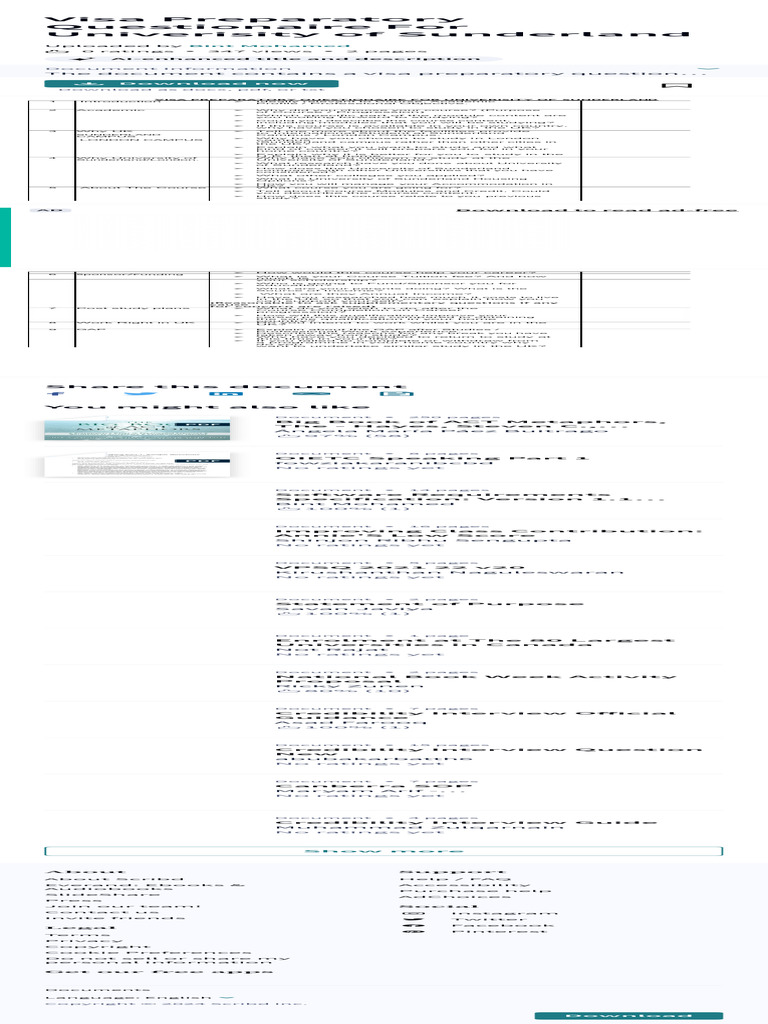 Visa Preparatory Questionaire For Univerisity of Sunderland PDF University Students | PDF ...