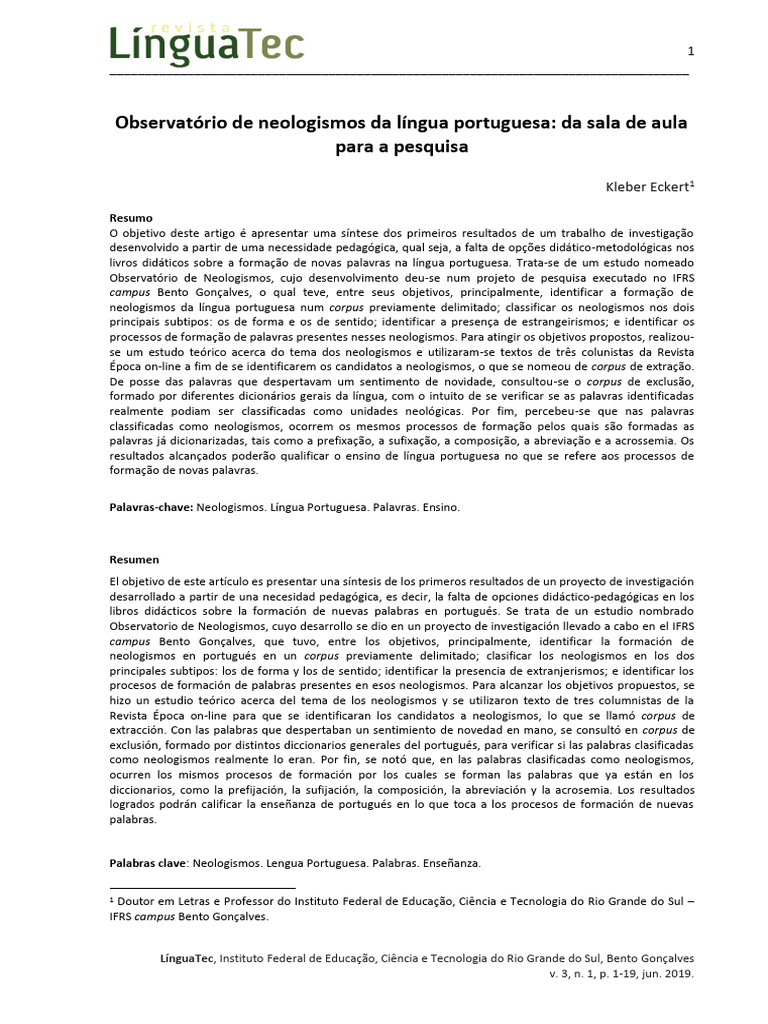 Eckert 2019 - Observatório de Neologismos | PDF | Palavra | Science